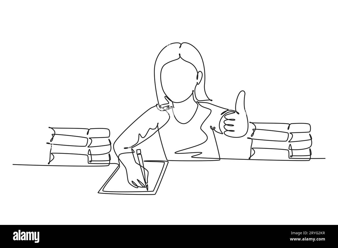 Continuous one line drawing of young happy elementary school girl ...