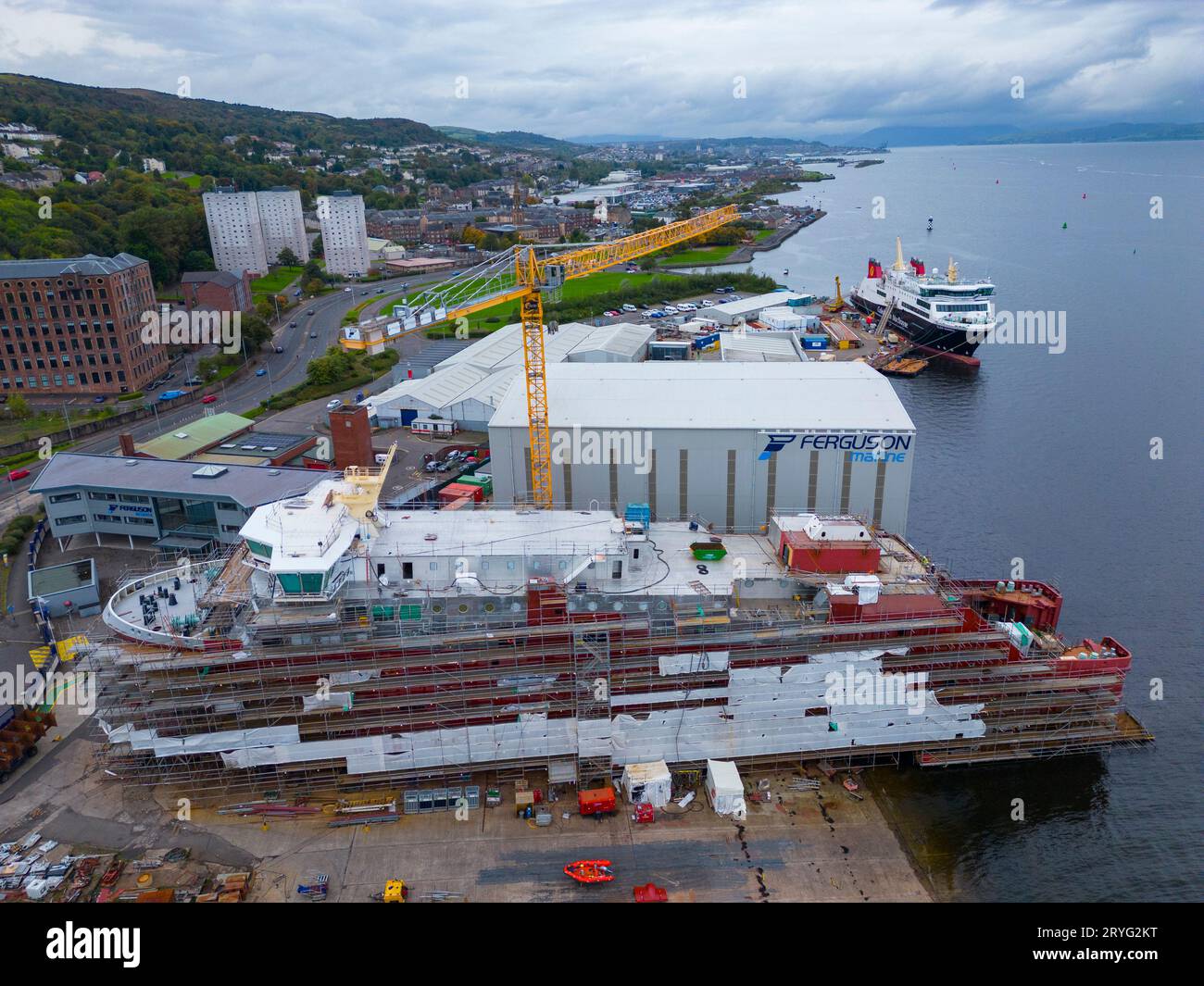 Aerial views of MV Glen Rosa and Glen Sannox, two Caledonian MacBrayne ...
