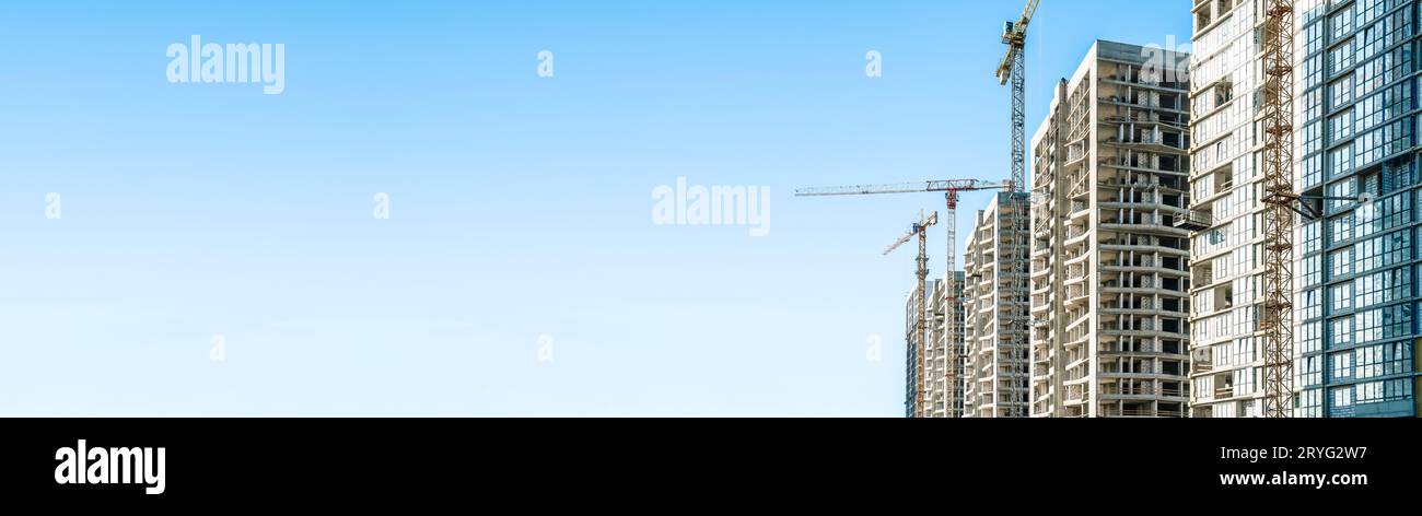 Construction Building site banner background. Construction crane with ...
