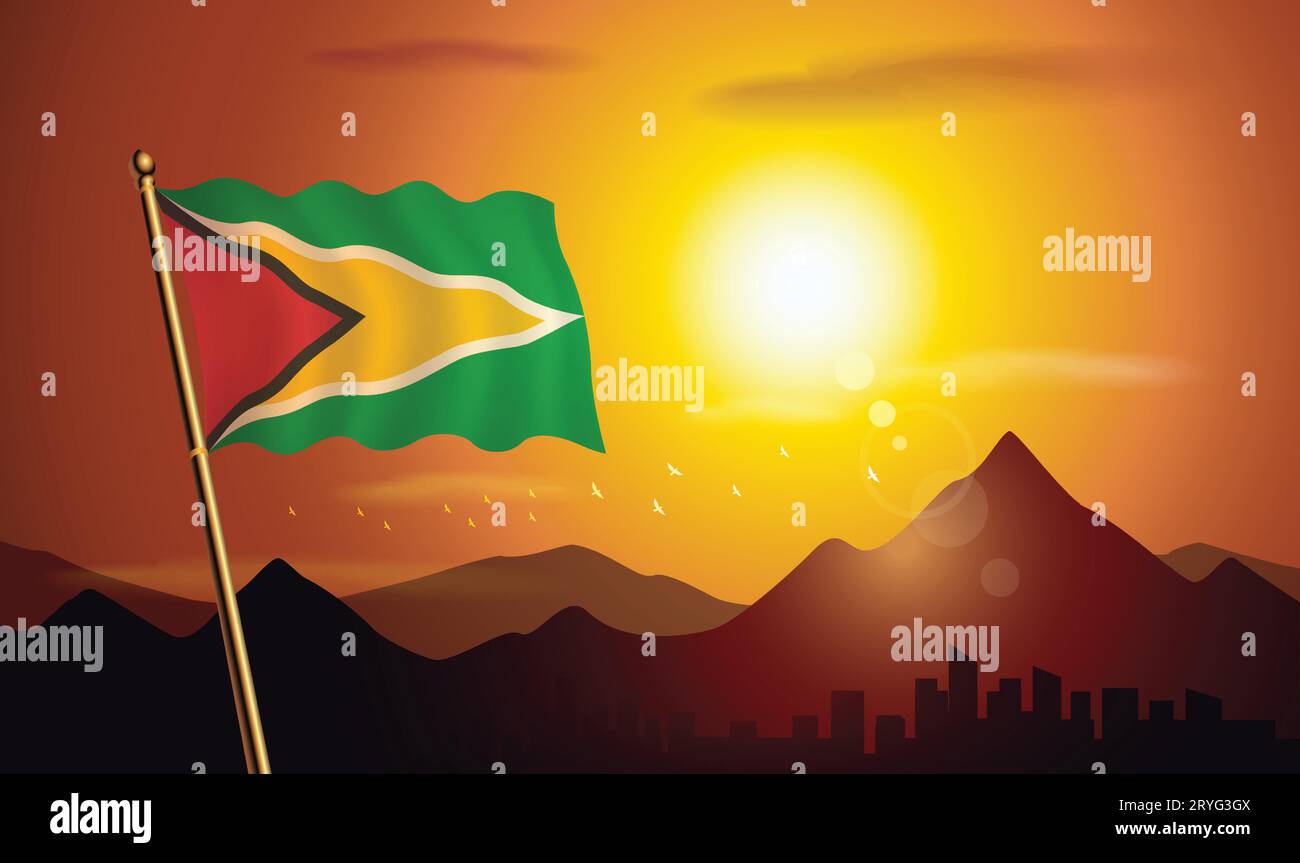 Gunaya flag with sunset background of mountains and lakes Stock Vector ...