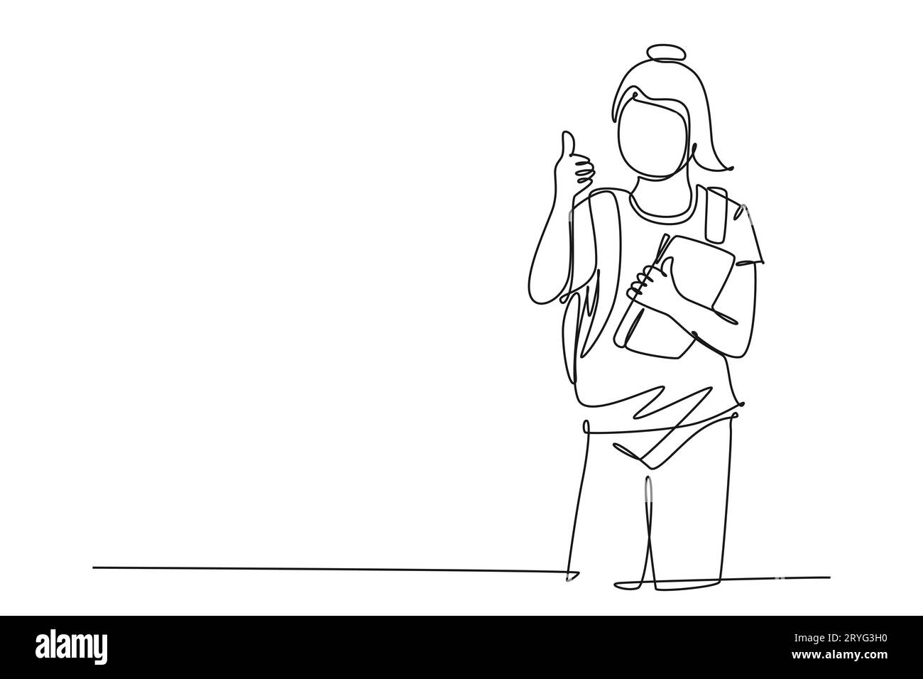 Single continuous line drawing young beauty junior high school girl ...