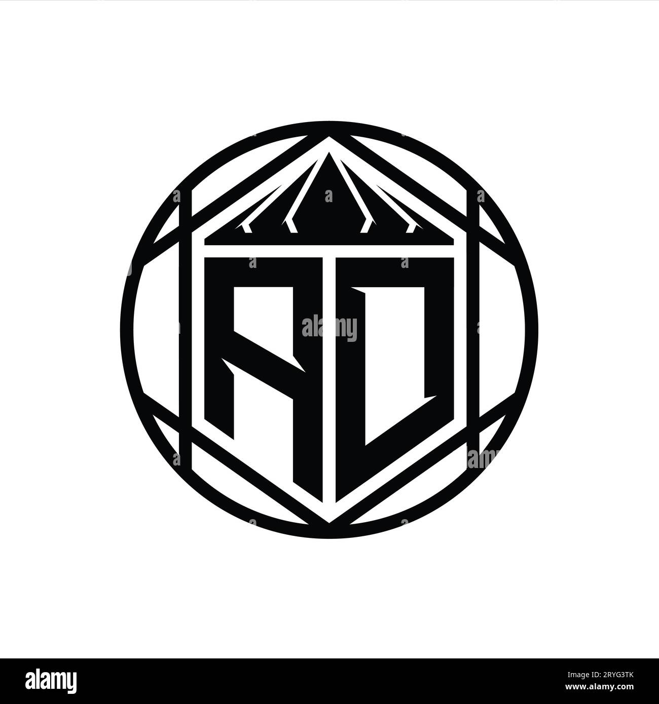 AD Letter Logo monogram hexagon slice crown sharp shield shape isolated circle abstract style ...