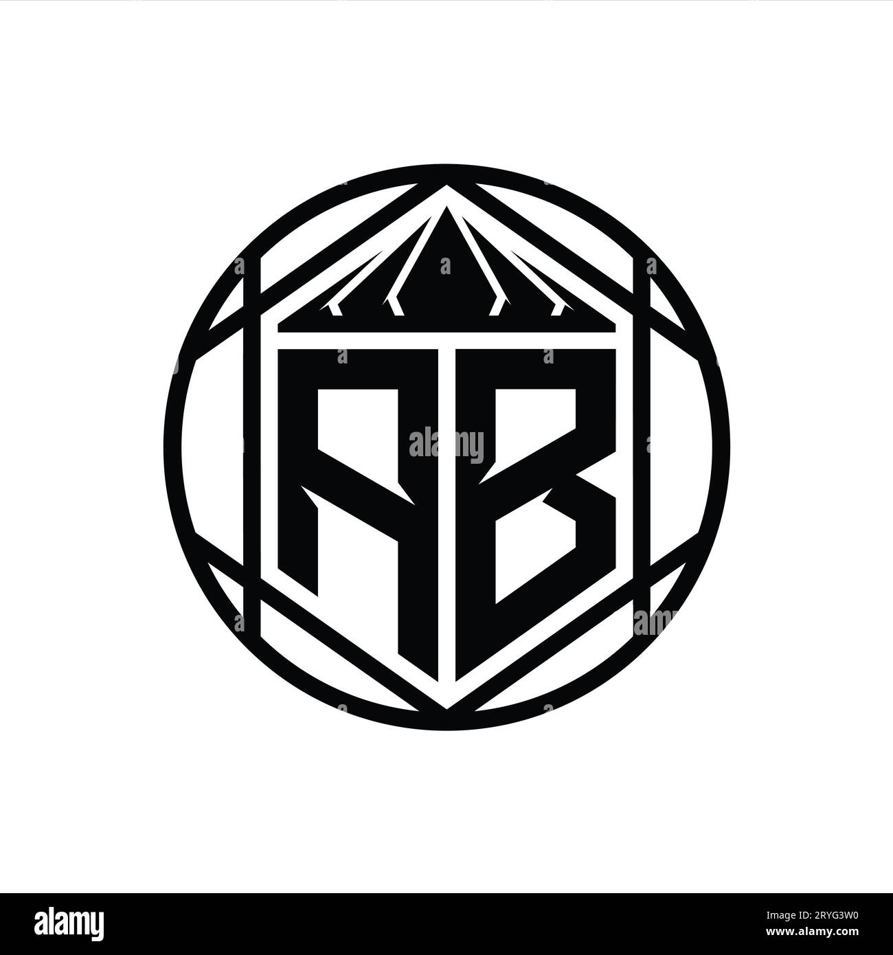 AB Letter Logo monogram hexagon slice crown sharp shield shape isolated ...