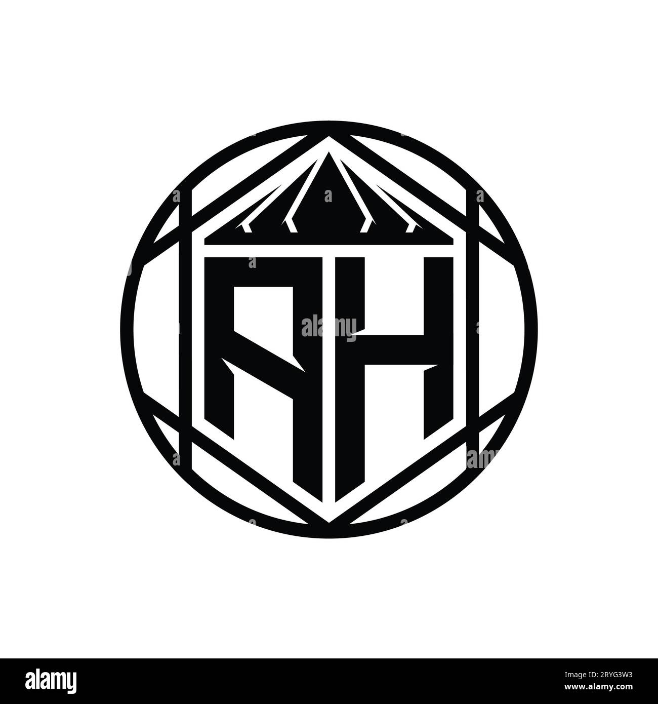 AH Letter Logo monogram hexagon slice crown sharp shield shape isolated ...