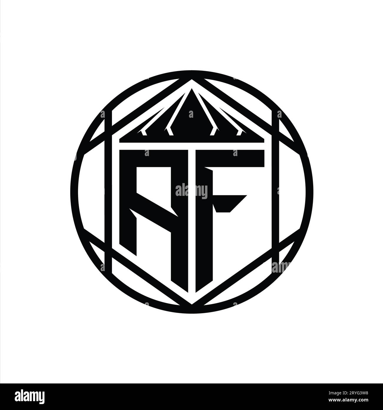 AF Letter Logo monogram hexagon slice crown sharp shield shape isolated ...