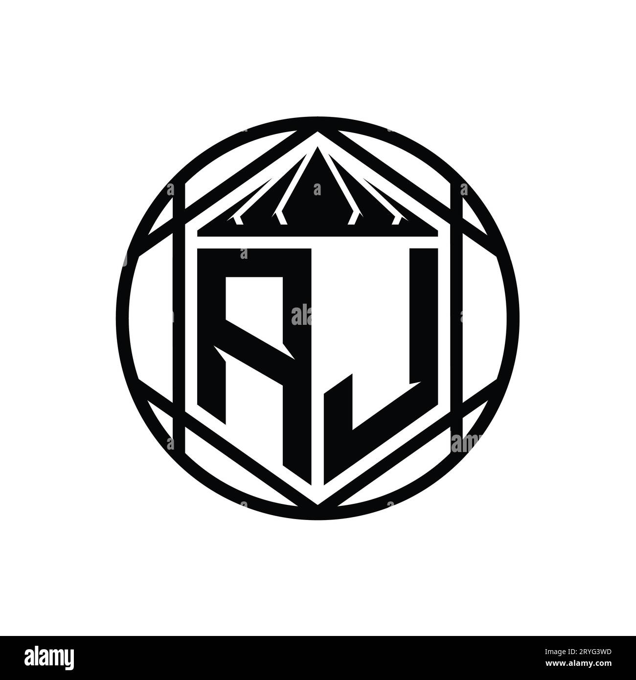 AJ Letter Logo monogram hexagon slice crown sharp shield shape isolated ...