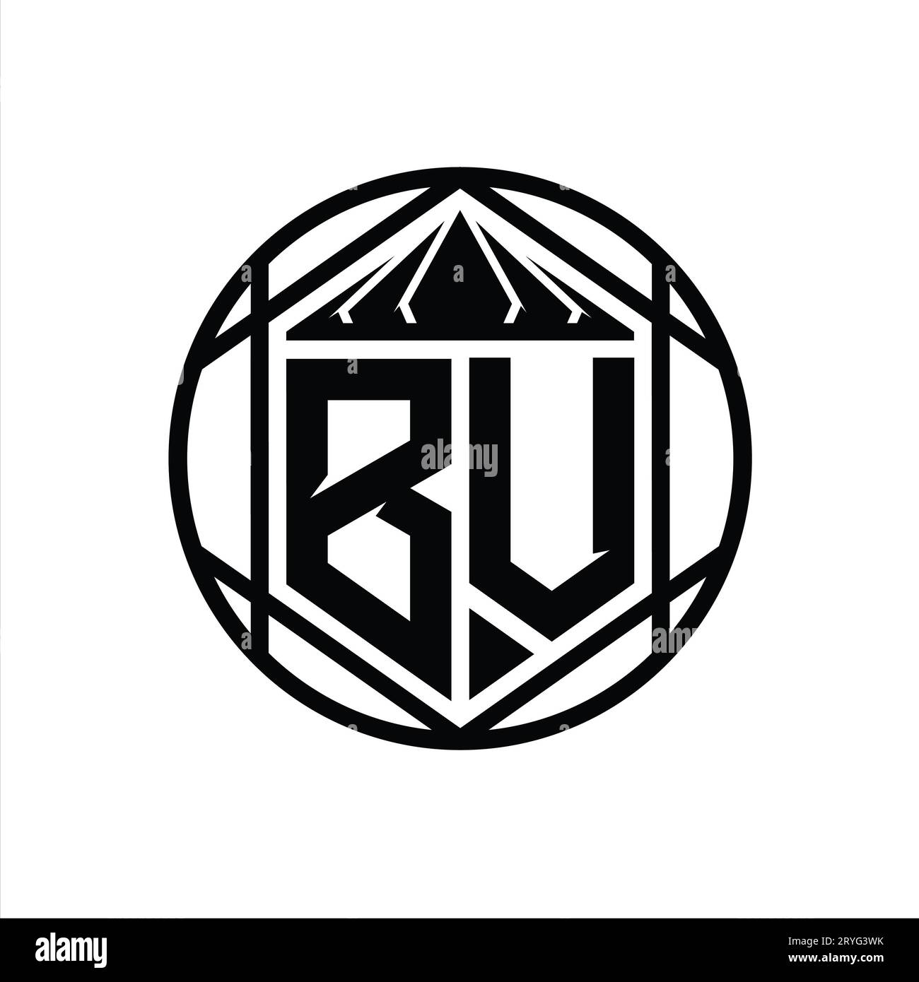 BV Letter Logo monogram hexagon slice crown sharp shield shape isolated ...