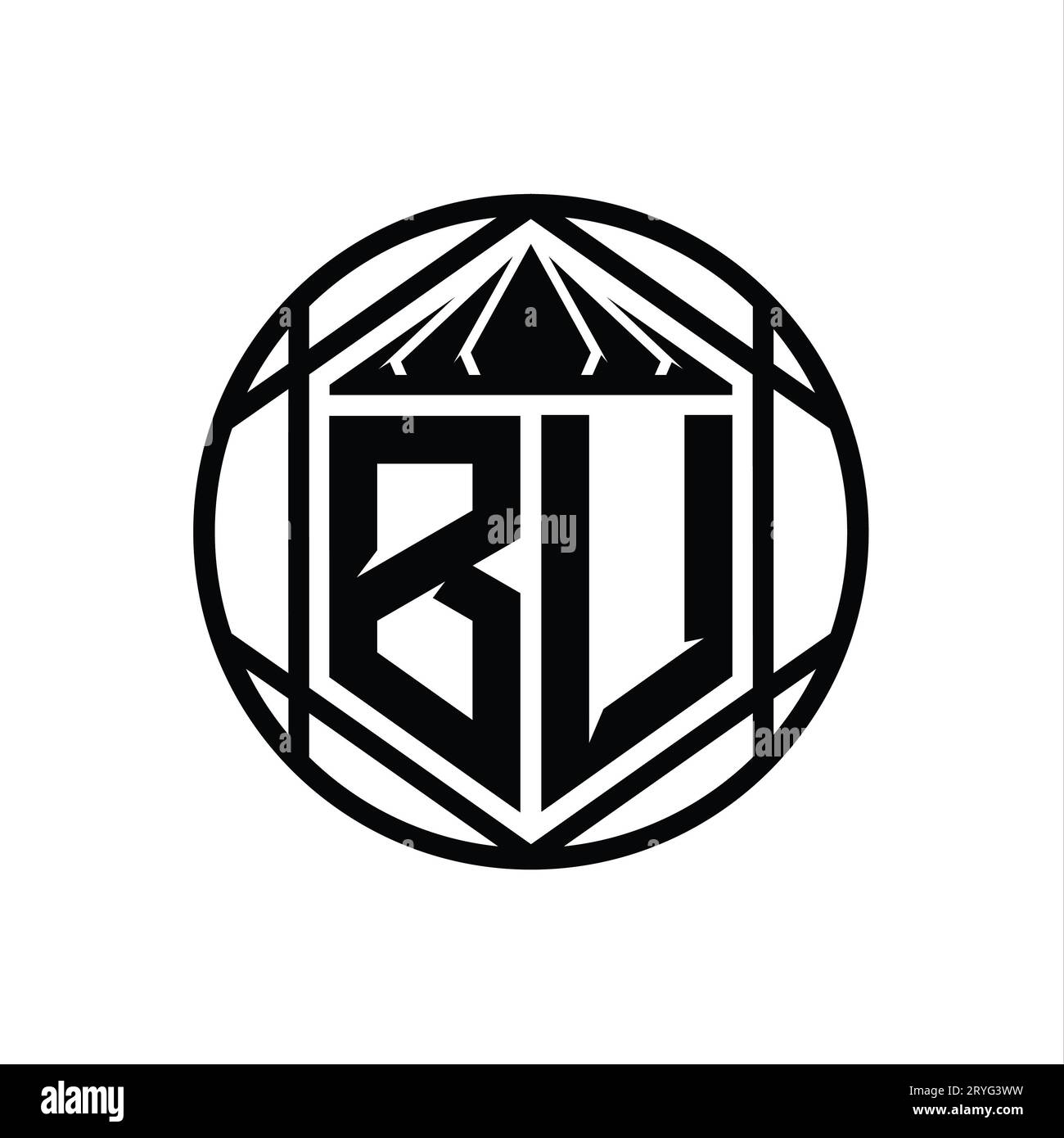 BU Letter Logo monogram hexagon slice crown sharp shield shape isolated ...