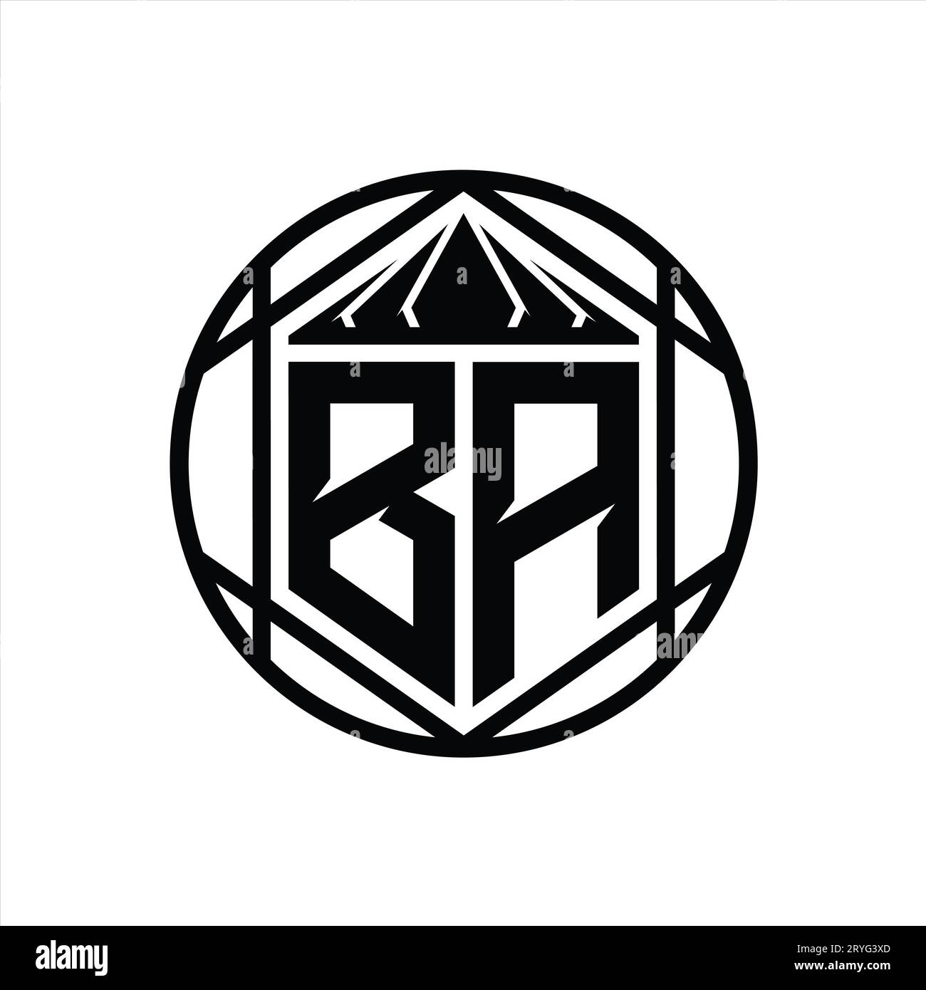 BA Letter Logo monogram hexagon slice crown sharp shield shape isolated ...