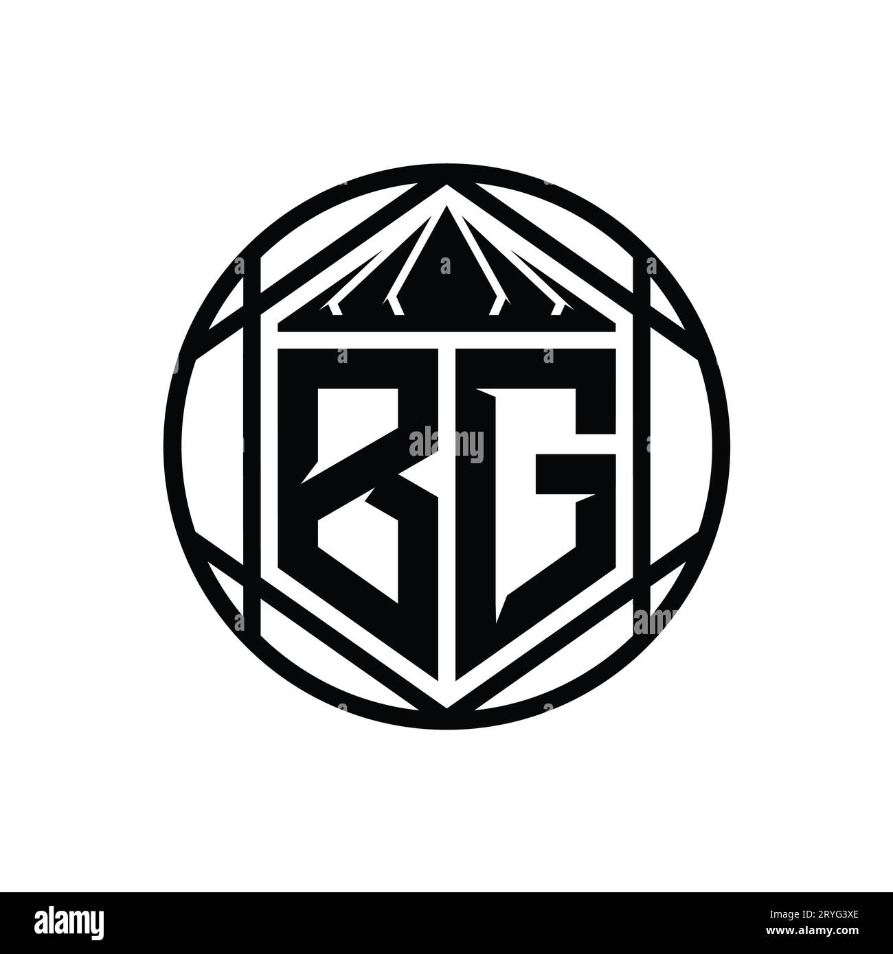 BG Letter Logo monogram hexagon slice crown sharp shield shape isolated circle abstract style ...