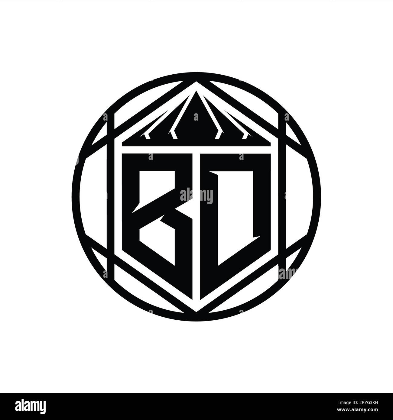 BD Letter Logo monogram hexagon slice crown sharp shield shape isolated circle abstract style ...