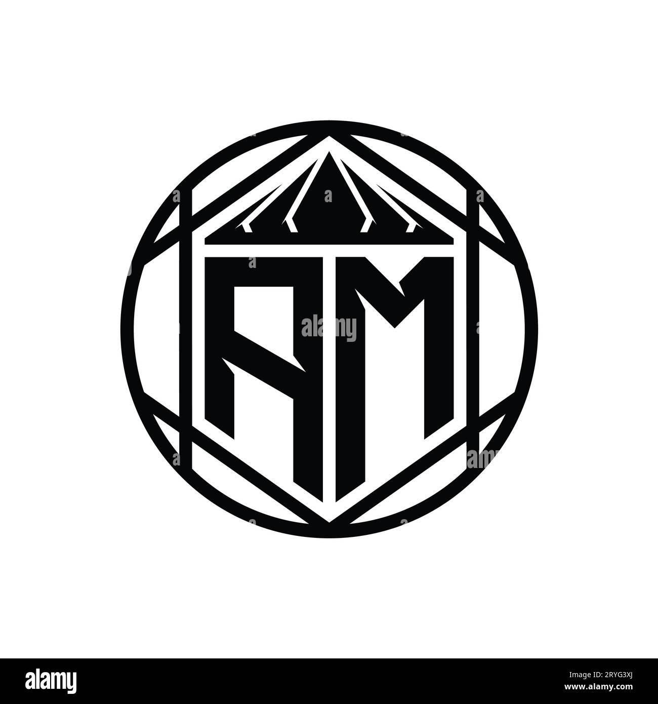 AM Letter Logo monogram hexagon slice crown sharp shield shape isolated ...