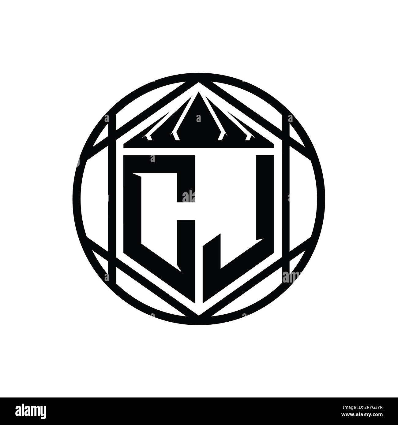 CJ Letter Logo monogram hexagon slice crown sharp shield shape isolated circle abstract style ...