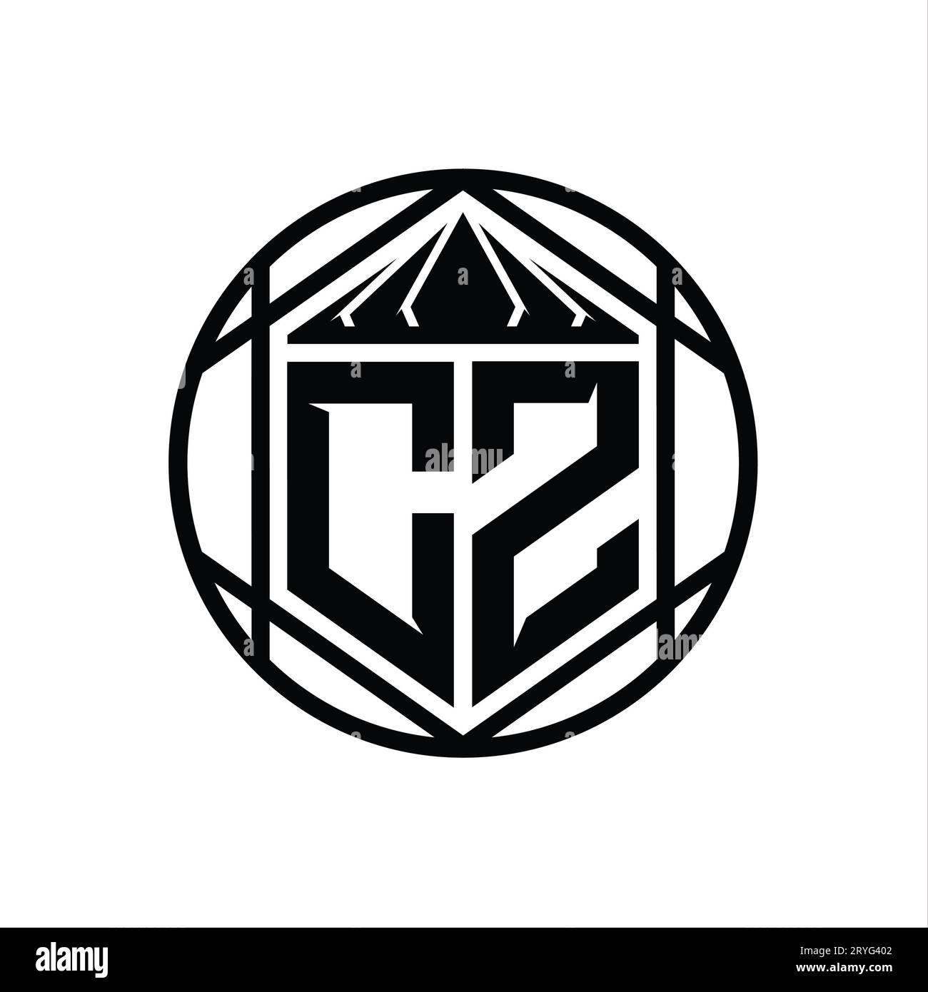 CZ Letter Logo monogram hexagon slice crown sharp shield shape isolated circle abstract style ...
