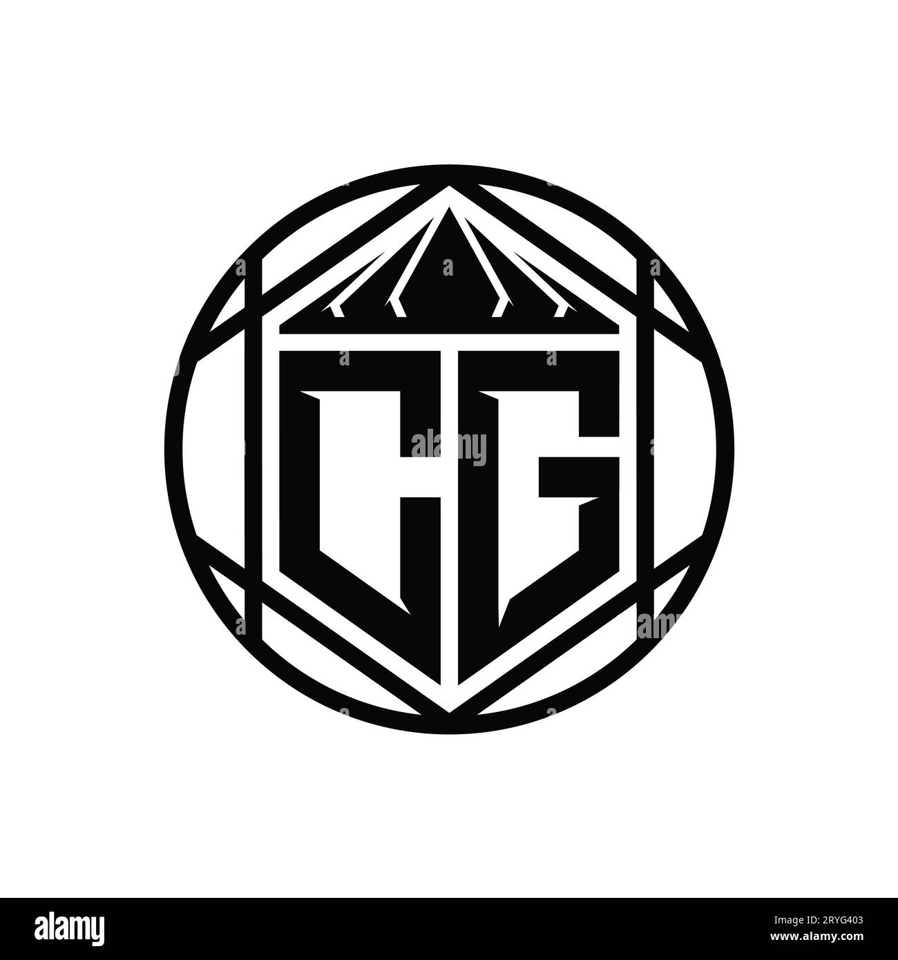 CG Letter Logo monogram hexagon slice crown sharp shield shape isolated ...