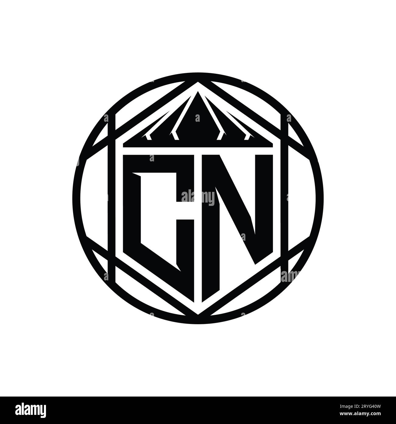 CN Letter Logo monogram hexagon slice crown sharp shield shape isolated circle abstract style ...