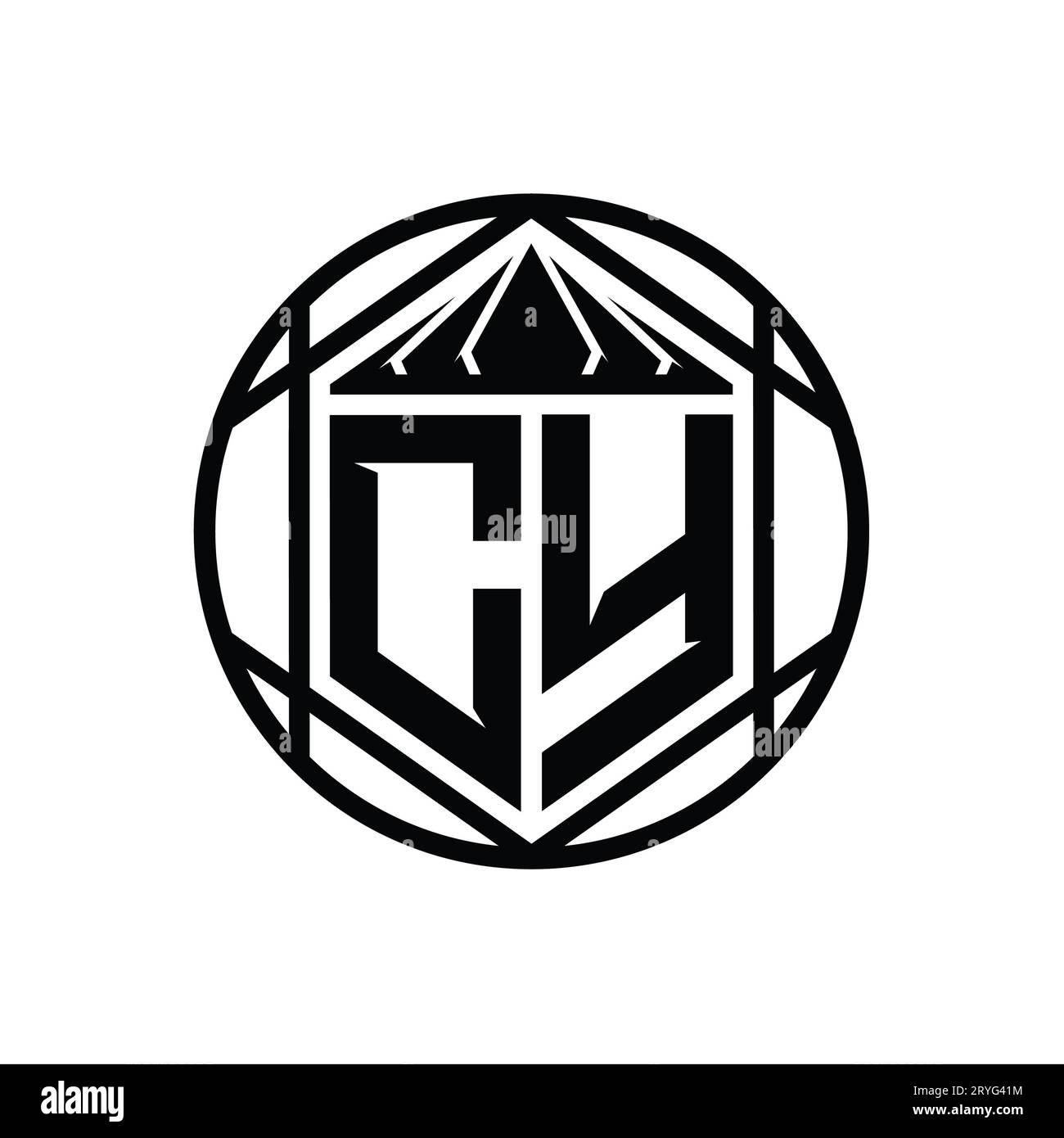CY Letter Logo monogram hexagon slice crown sharp shield shape isolated ...