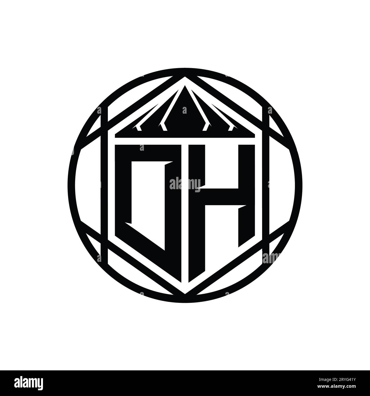 DH Letter Logo monogram hexagon slice crown sharp shield shape isolated ...