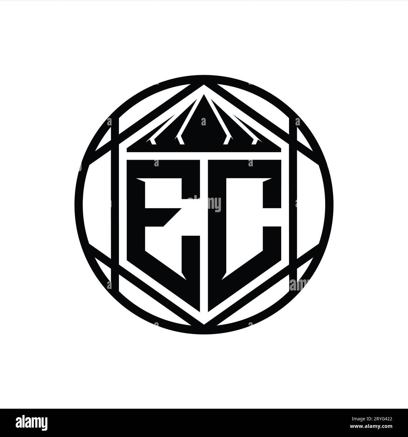 EC Letter Logo monogram hexagon slice crown sharp shield shape isolated ...