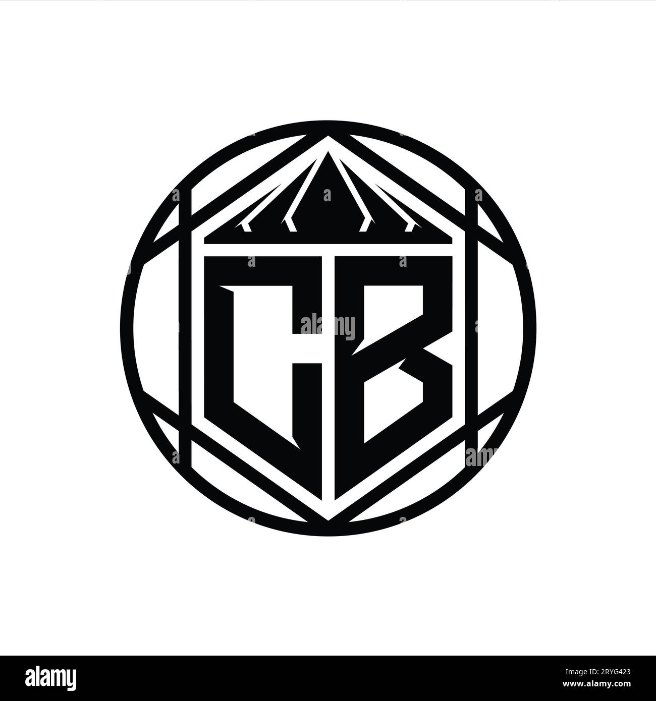 CB Letter Logo monogram hexagon slice crown sharp shield shape isolated ...