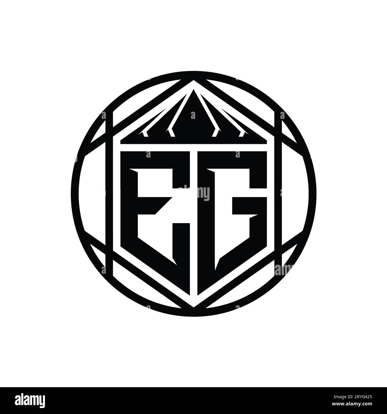 EG Letter Logo monogram hexagon slice crown sharp shield shape isolated circle abstract style ...