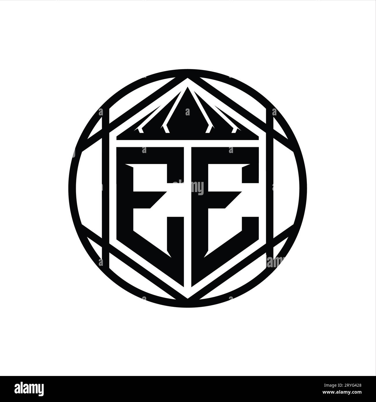 EE Letter Logo monogram hexagon slice crown sharp shield shape isolated ...