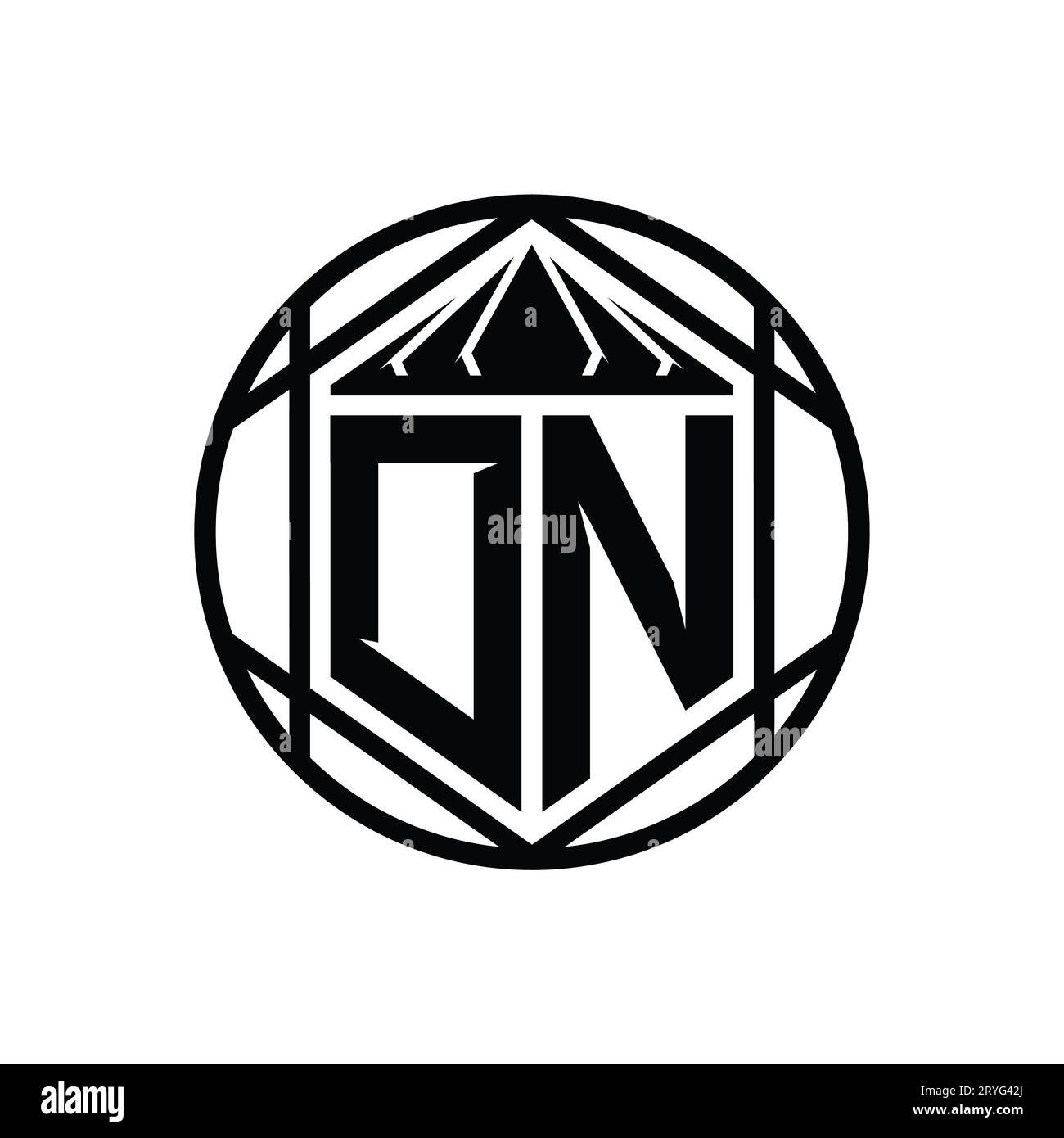 DN Letter Logo monogram hexagon slice crown sharp shield shape isolated ...