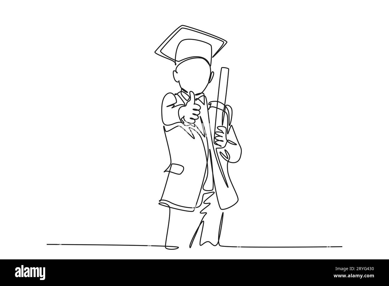 Single continuous line drawing young happy boy student wearing ...