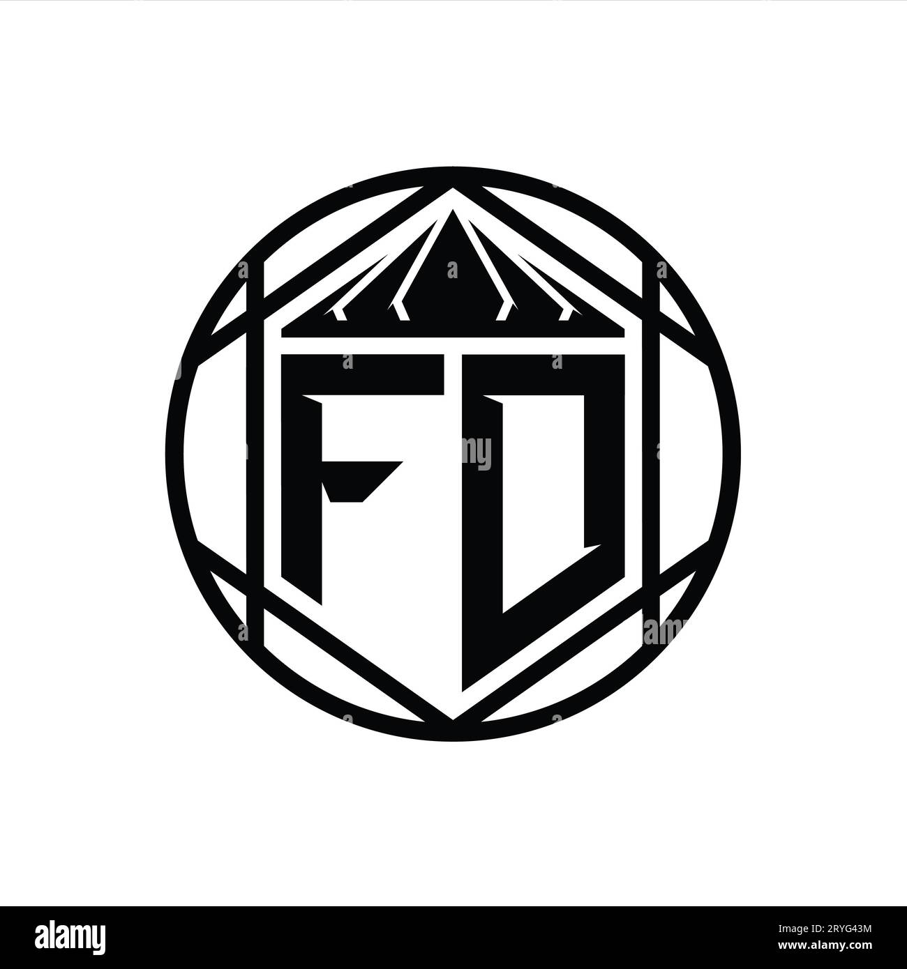 FD Letter Logo monogram hexagon slice crown sharp shield shape isolated ...