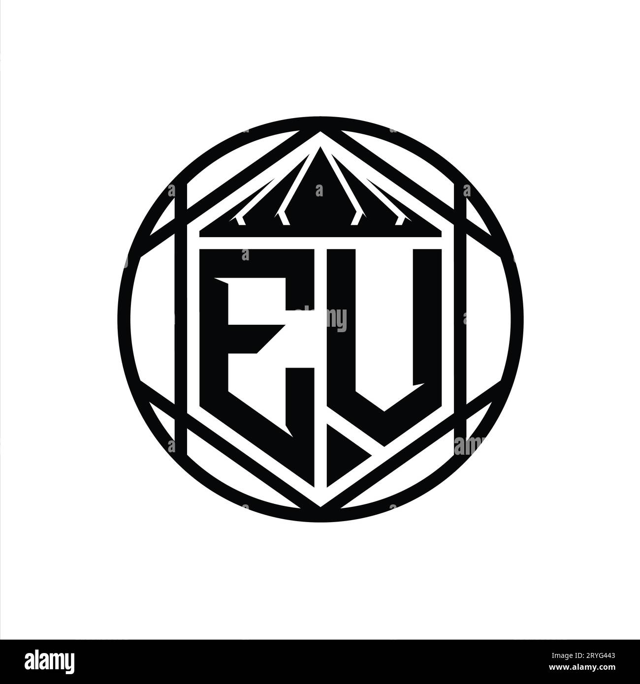 EV Letter Logo monogram hexagon slice crown sharp shield shape isolated ...