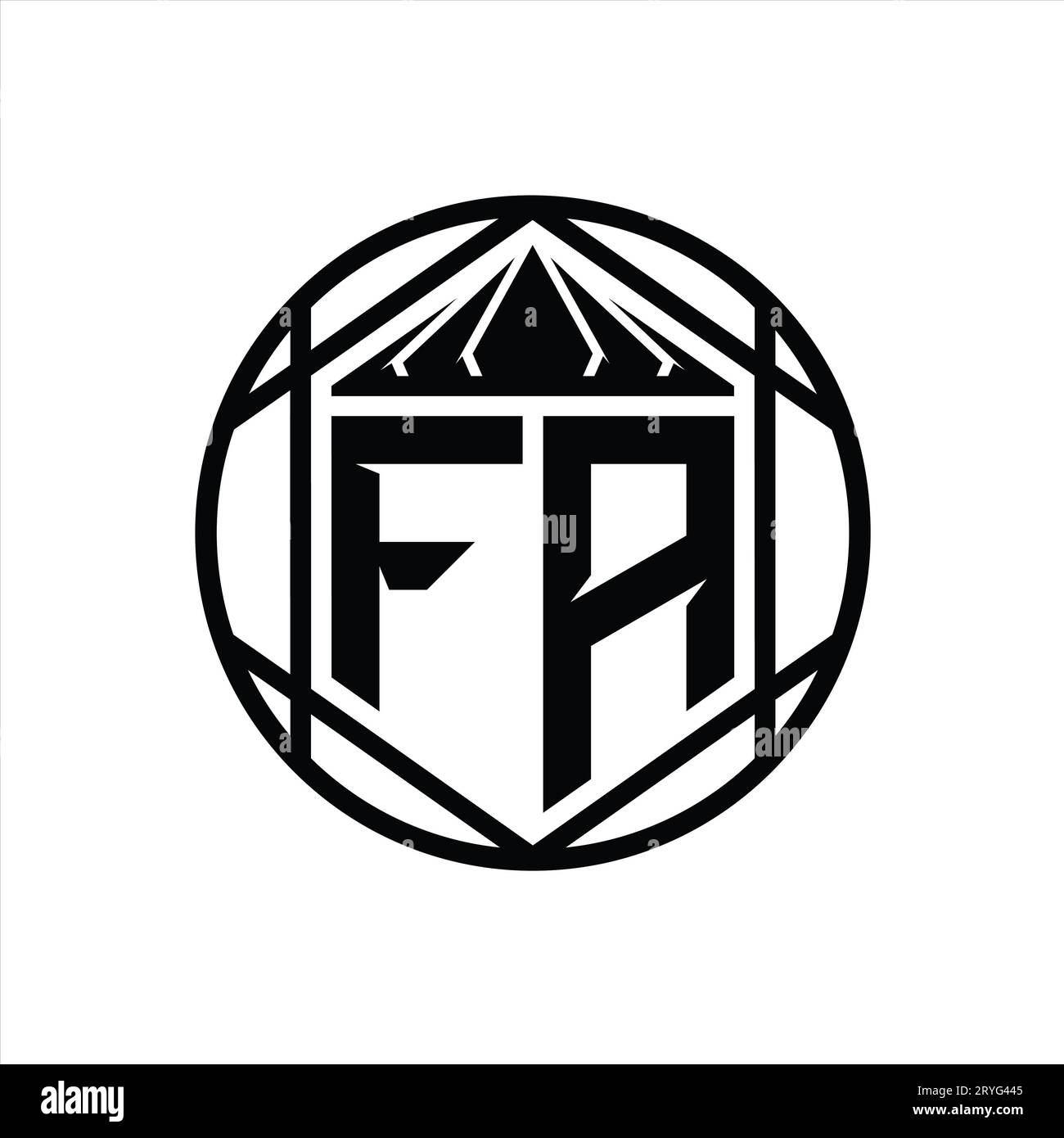 FA Letter Logo monogram hexagon slice crown sharp shield shape isolated ...