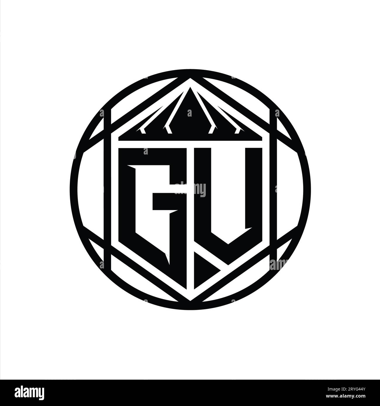 GV Letter Logo monogram hexagon slice crown sharp shield shape isolated ...