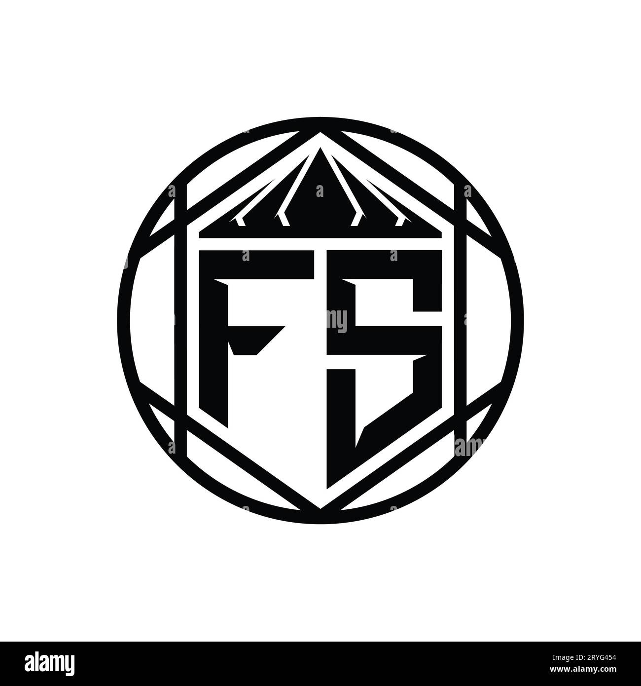 FS Letter Logo monogram hexagon slice crown sharp shield shape isolated ...