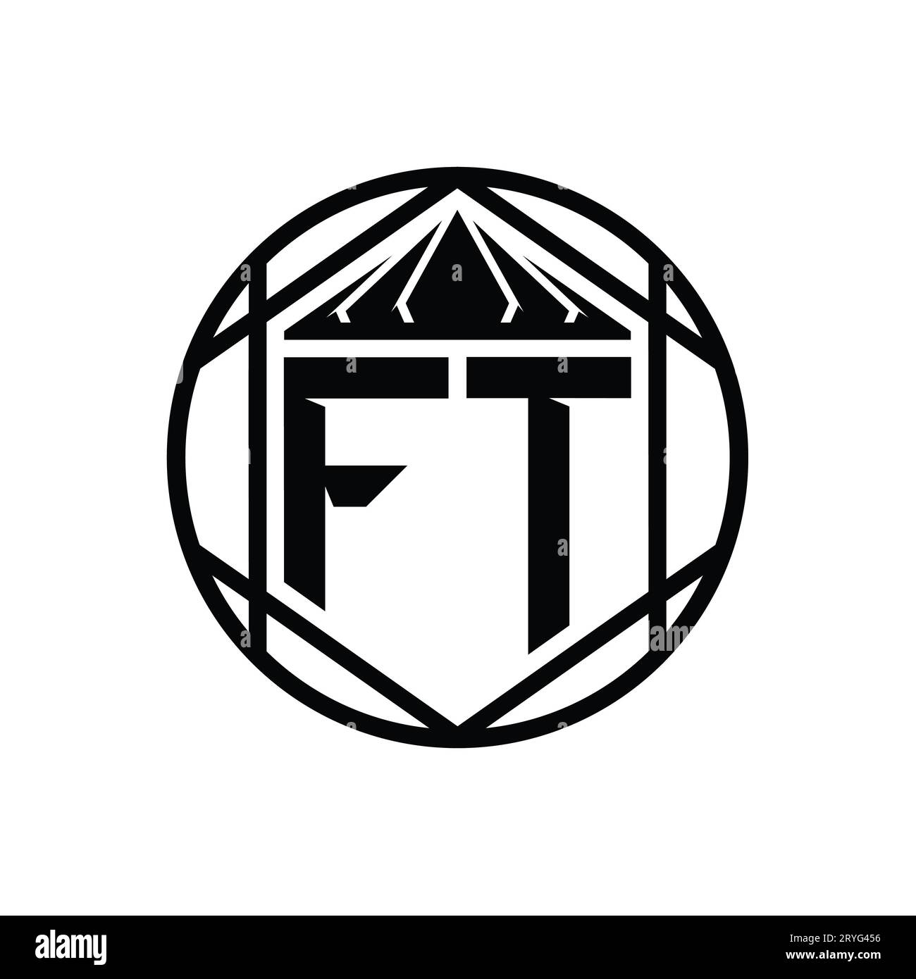 FT Letter Logo monogram hexagon slice crown sharp shield shape isolated circle abstract style ...