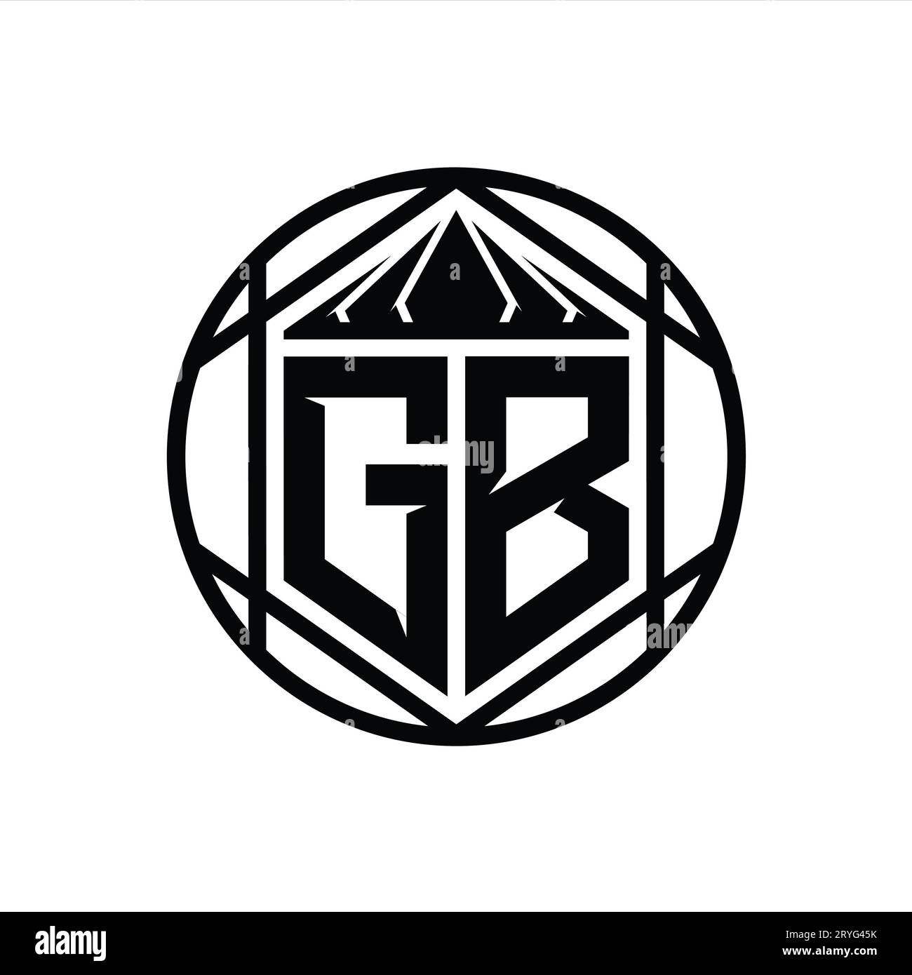 GB Letter Logo monogram hexagon slice crown sharp shield shape isolated ...