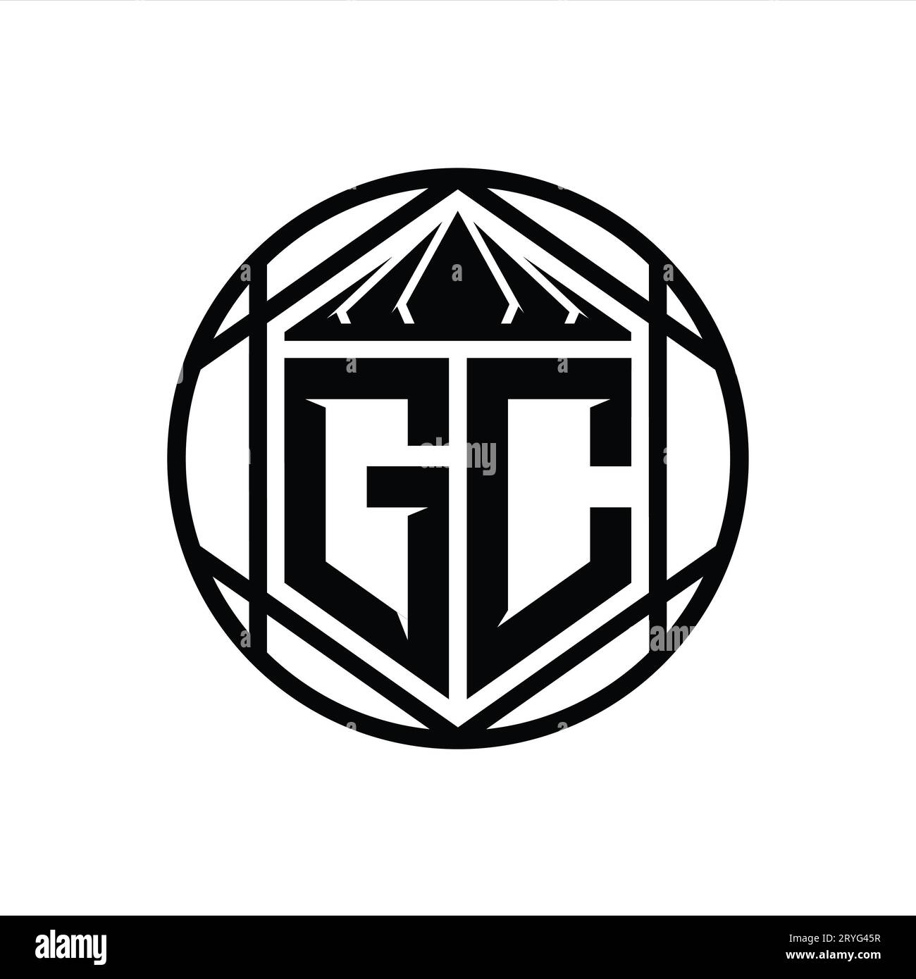 GC Letter Logo monogram hexagon slice crown sharp shield shape isolated ...