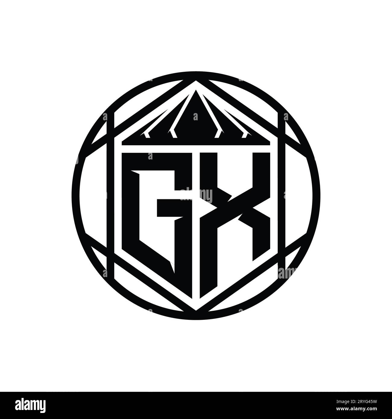 GX Letter Logo monogram hexagon slice crown sharp shield shape isolated circle abstract style ...