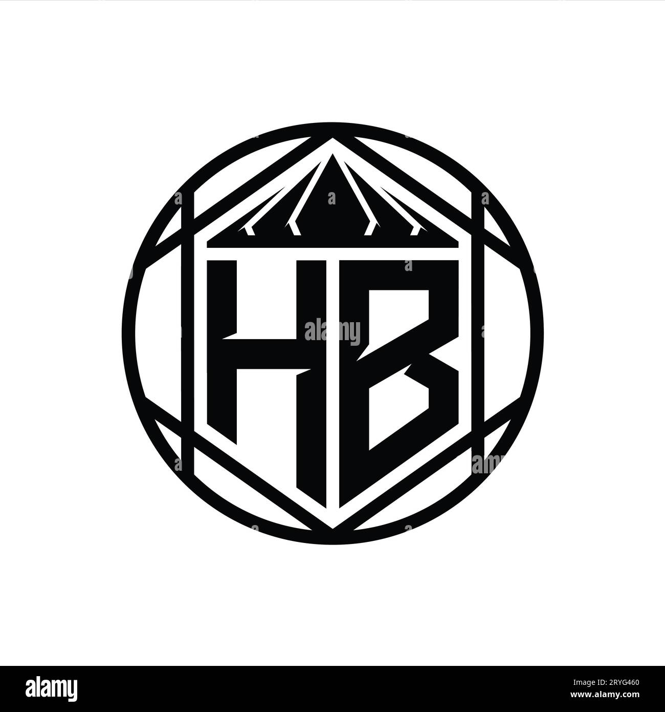 HB Letter Logo monogram hexagon slice crown sharp shield shape isolated ...