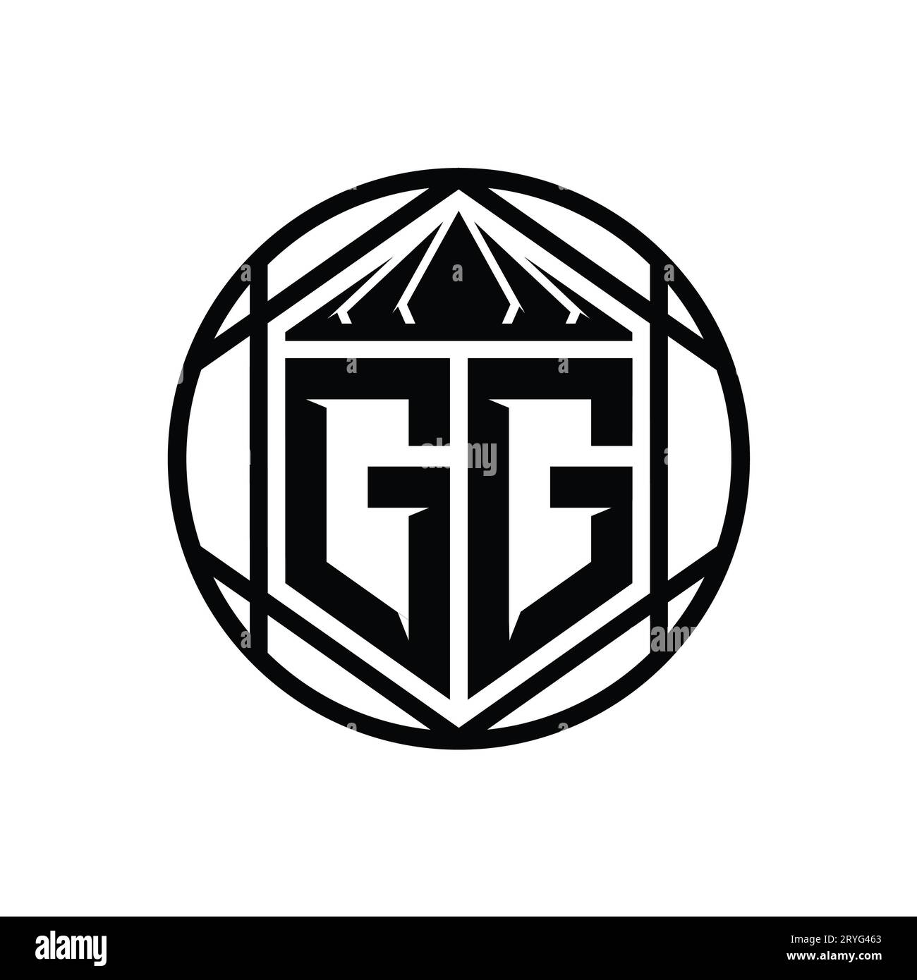 GG Letter Logo monogram hexagon slice crown sharp shield shape isolated ...