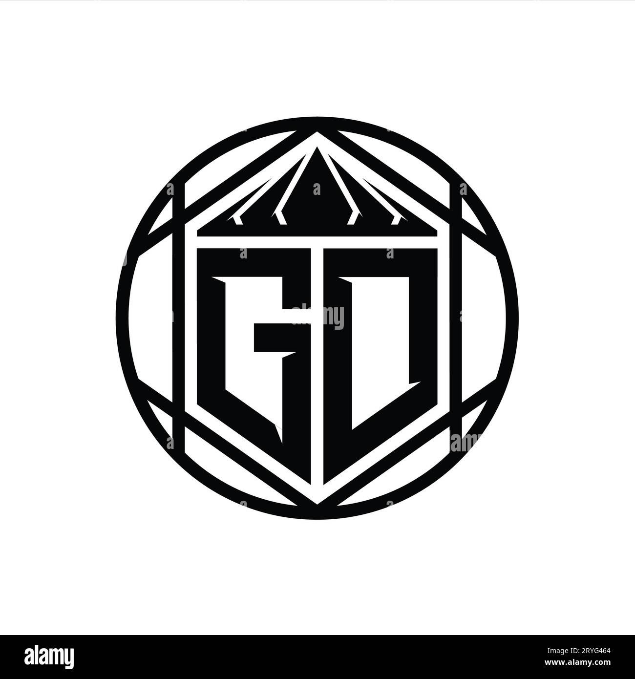 GD Letter Logo monogram hexagon slice crown sharp shield shape isolated ...
