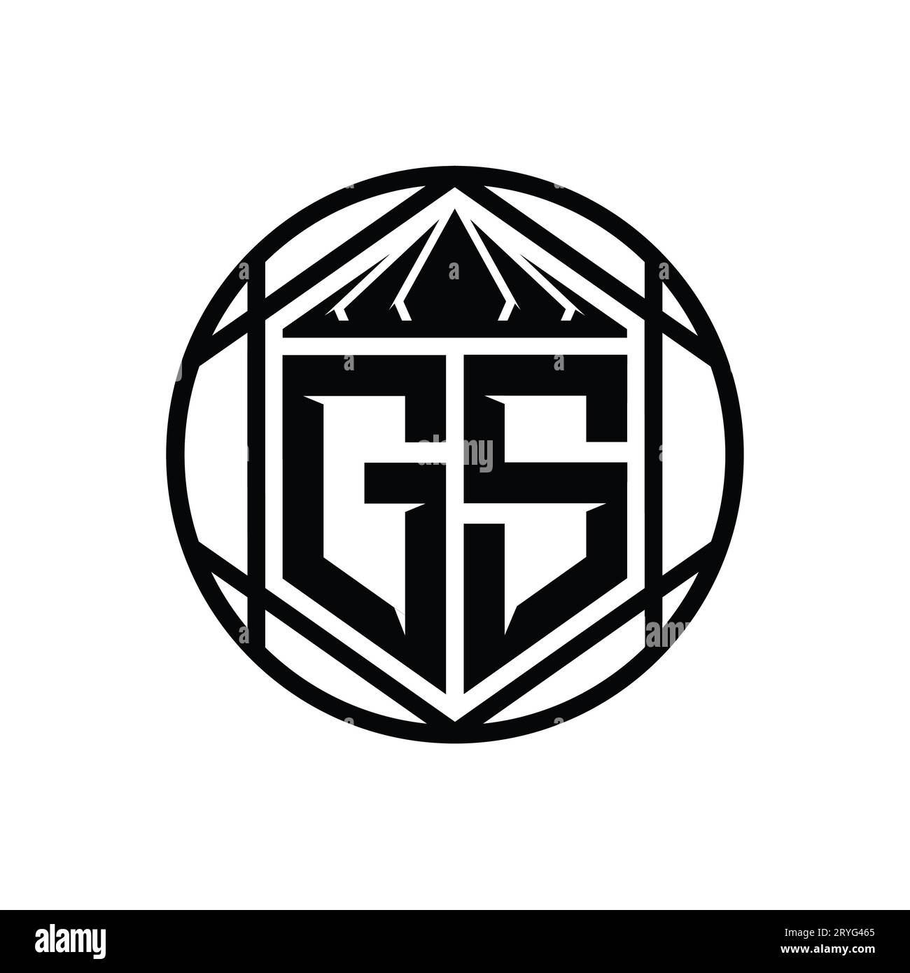 GS Letter Logo monogram hexagon slice crown sharp shield shape isolated ...