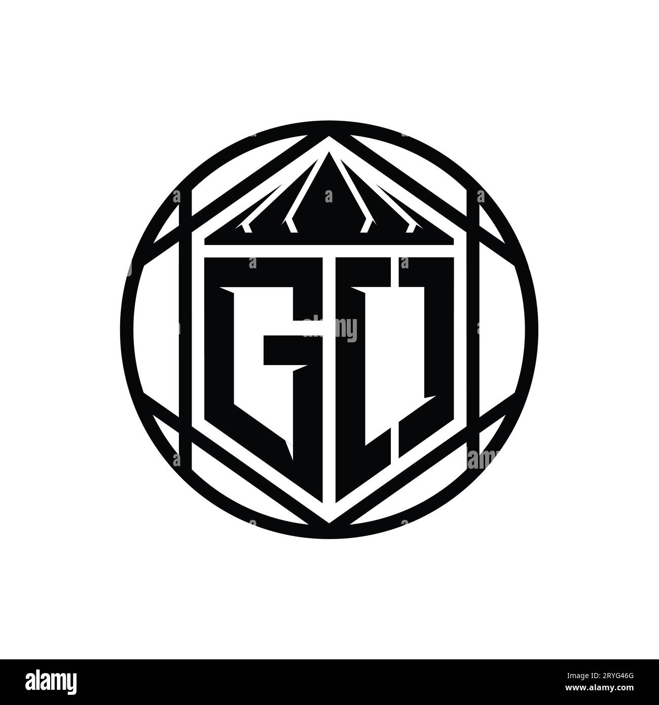 GO Letter Logo monogram hexagon slice crown sharp shield shape isolated ...