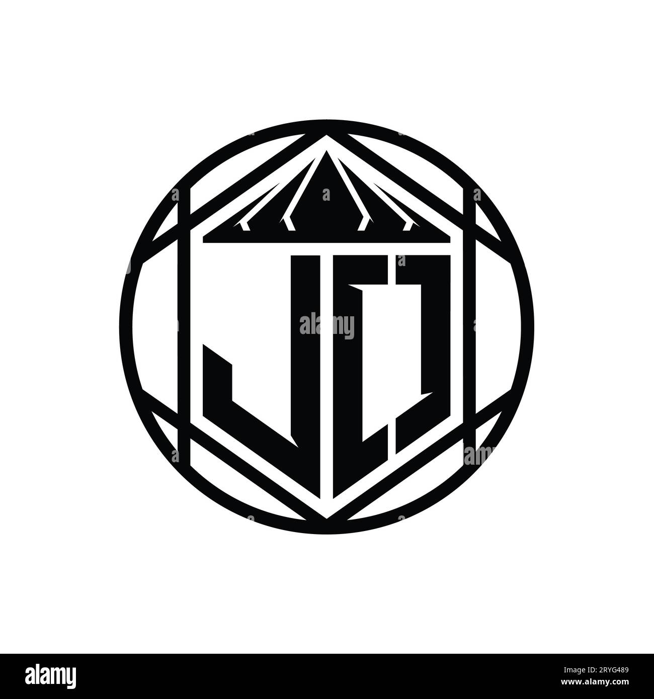 JO Letter Logo monogram hexagon slice crown sharp shield shape isolated ...