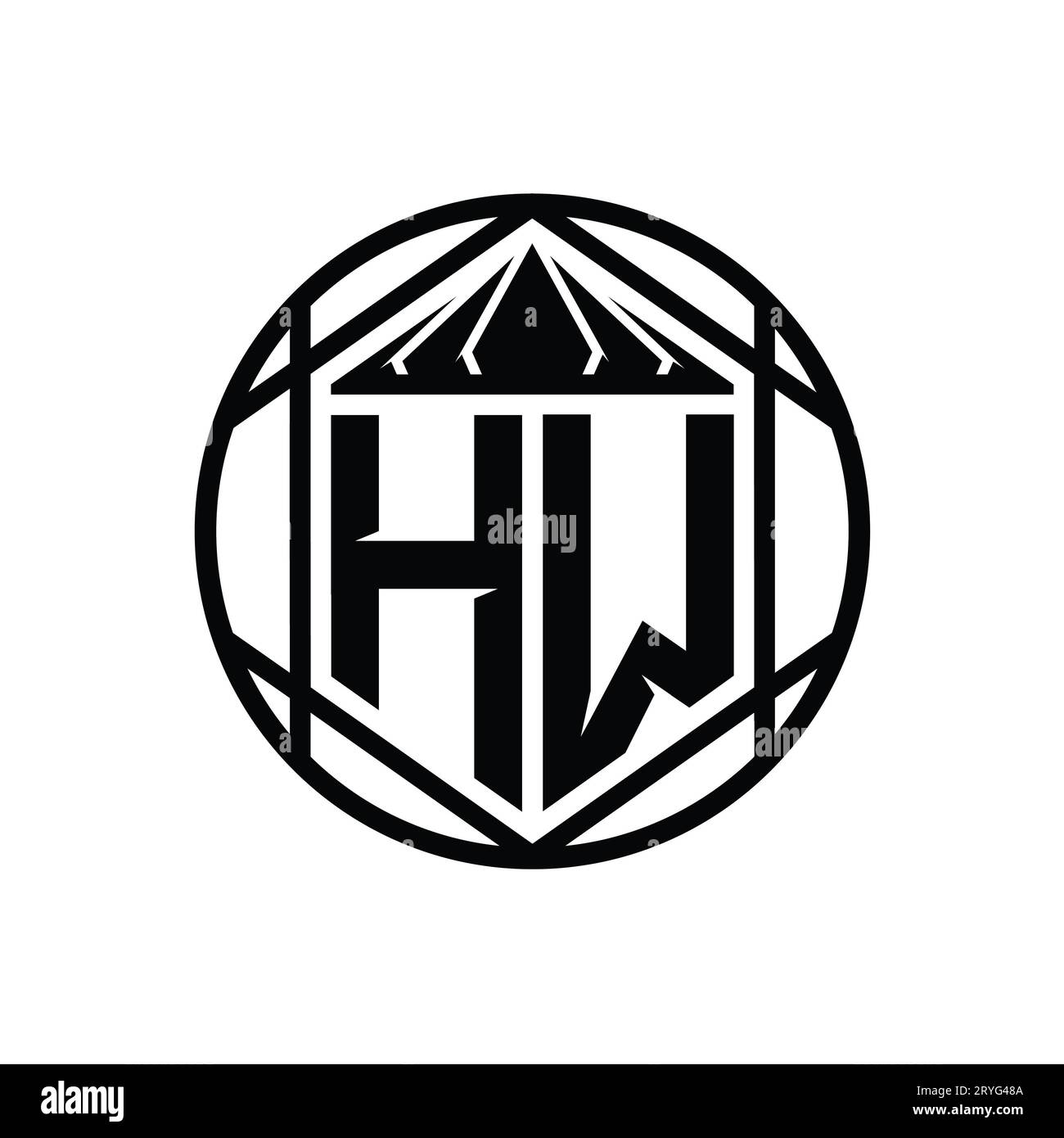 HW Letter Logo monogram hexagon slice crown sharp shield shape isolated ...