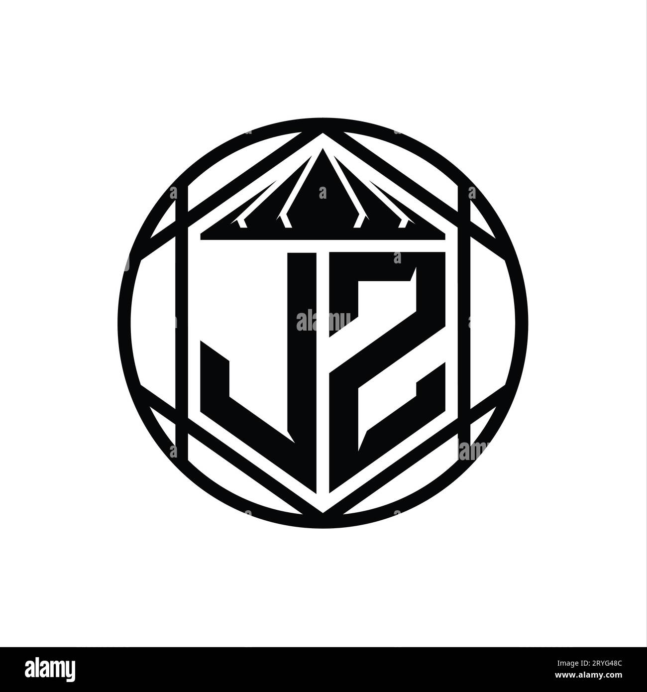JZ Letter Logo monogram hexagon slice crown sharp shield shape isolated ...