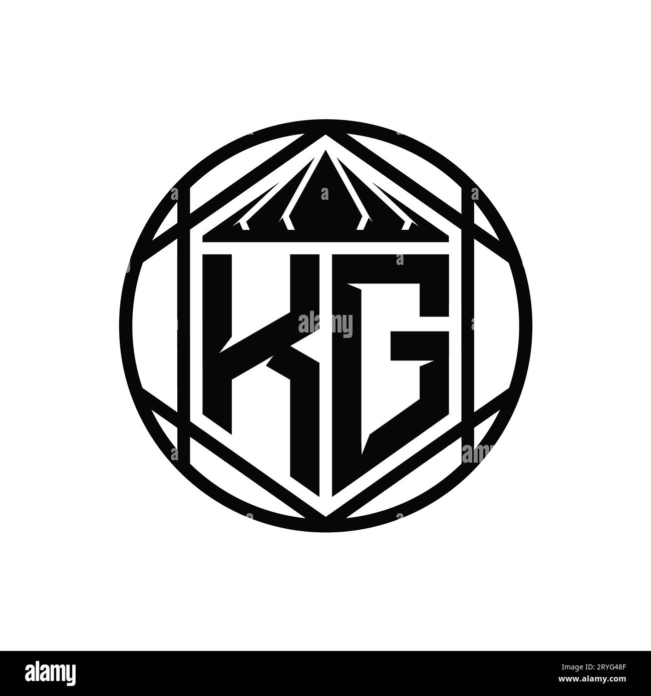 KG Letter Logo monogram hexagon slice crown sharp shield shape isolated ...