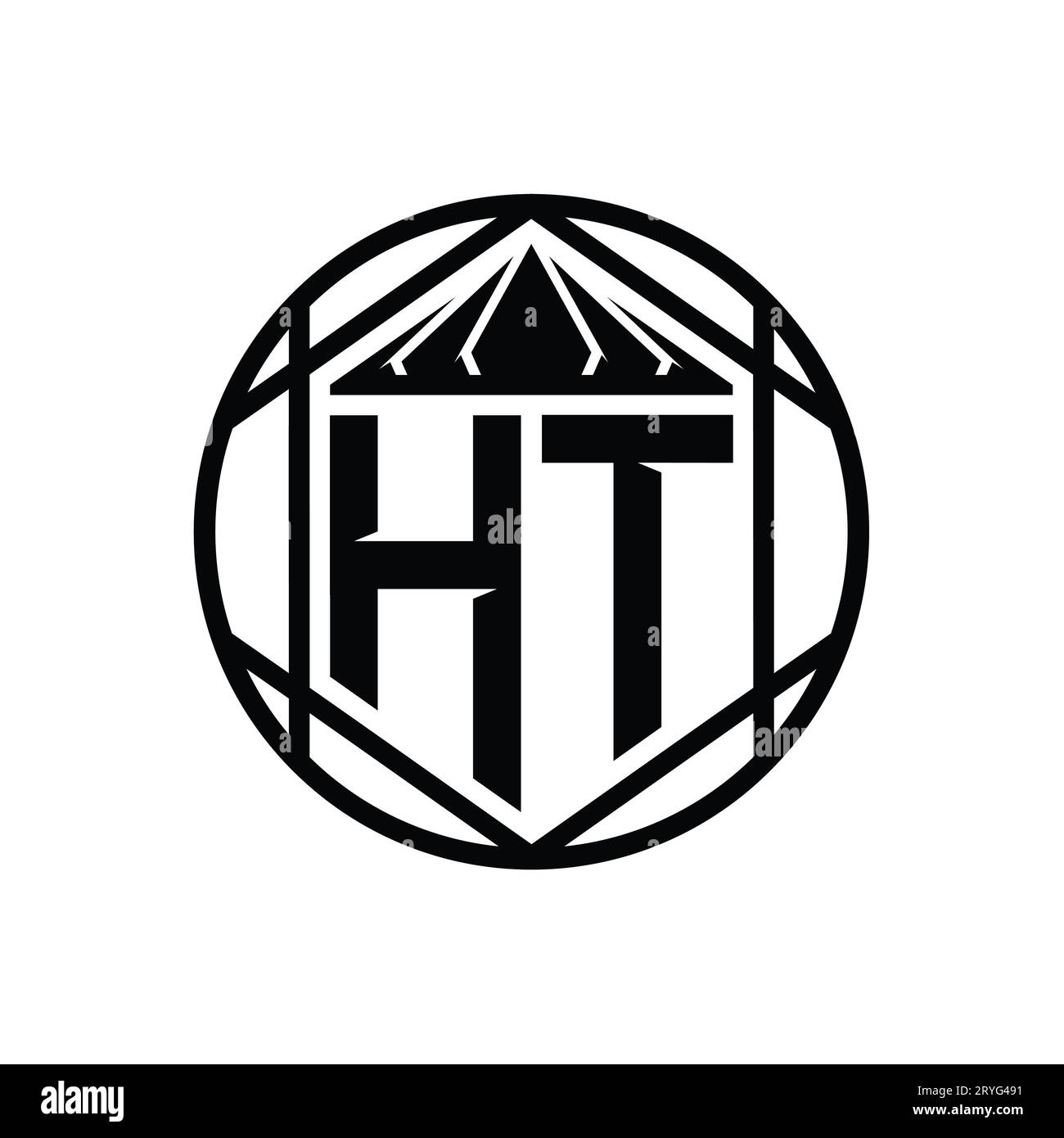 HT Letter Logo monogram hexagon slice crown sharp shield shape isolated ...