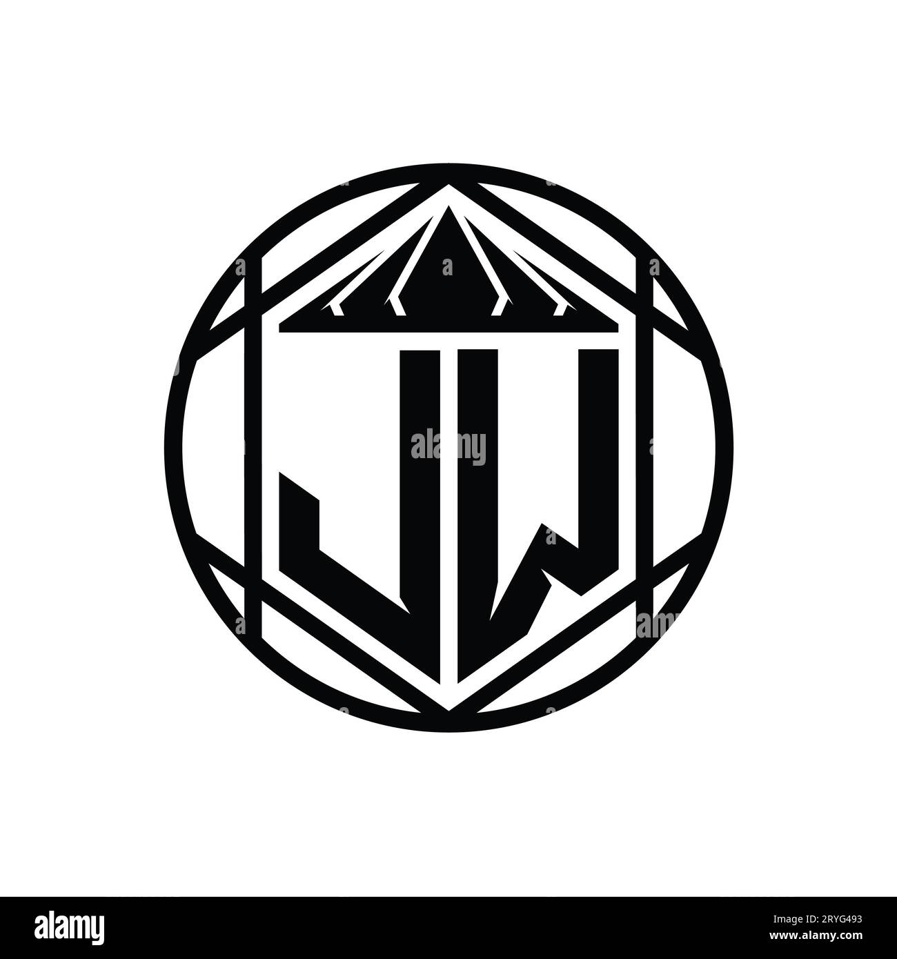 JW Letter Logo monogram hexagon slice crown sharp shield shape isolated circle abstract style ...