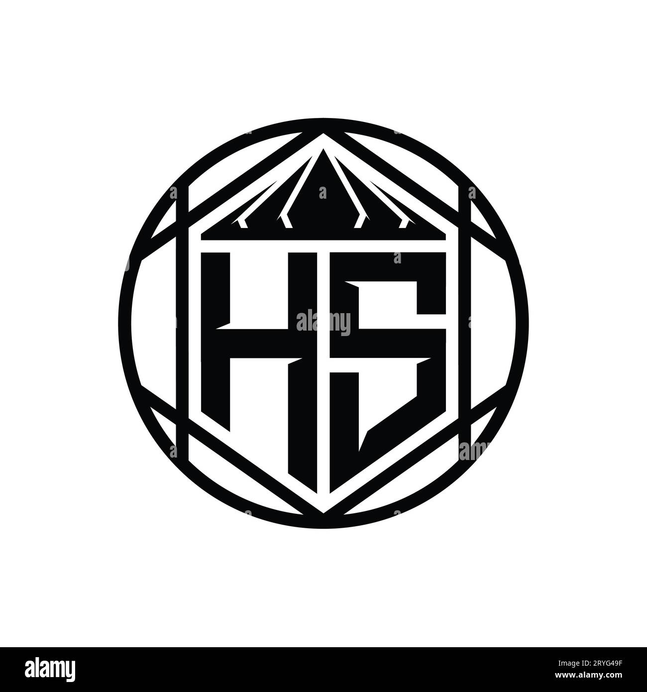 HS Letter Logo monogram hexagon slice crown sharp shield shape isolated ...