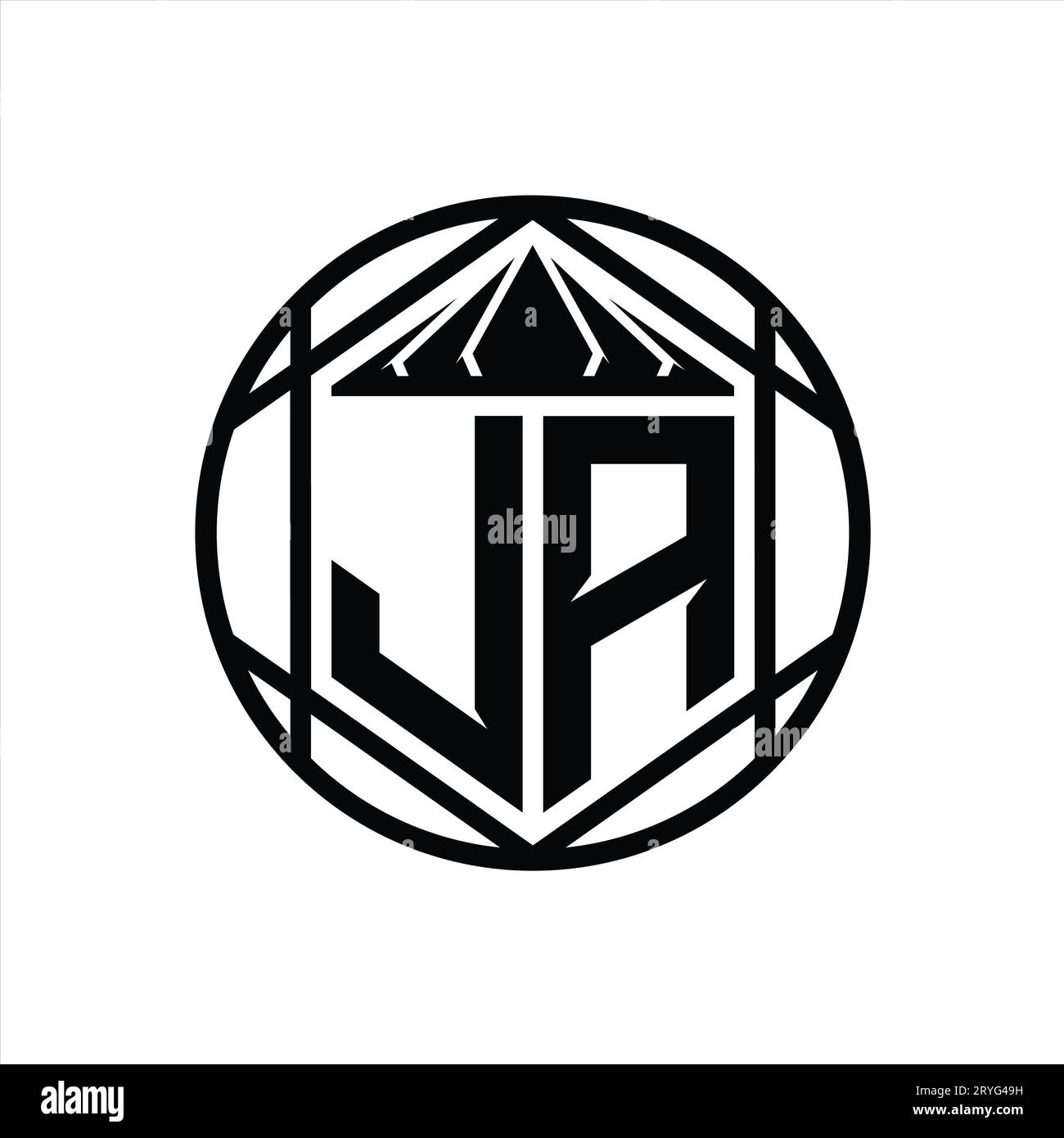 JA Letter Logo monogram hexagon slice crown sharp shield shape isolated ...
